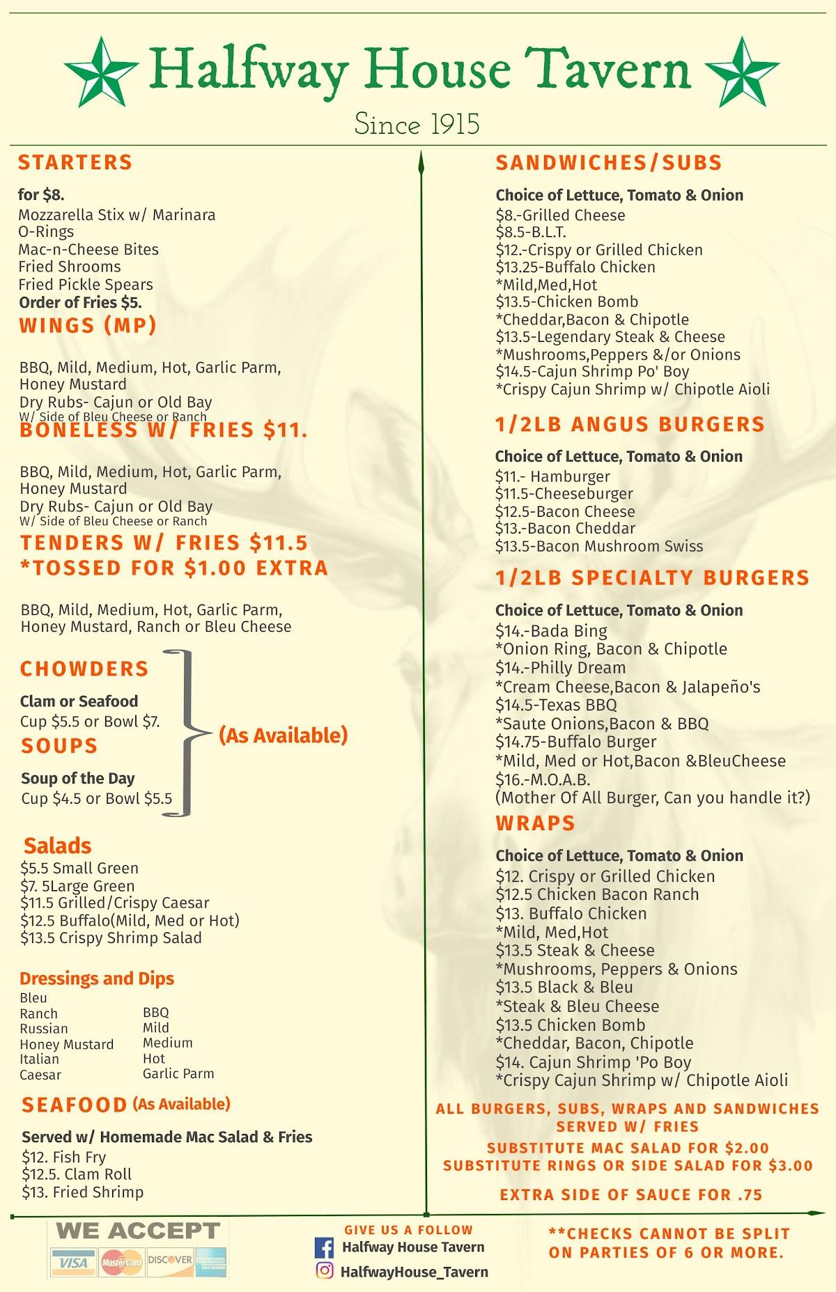Menu at Halfway House Tavern pub & bar, Ravena