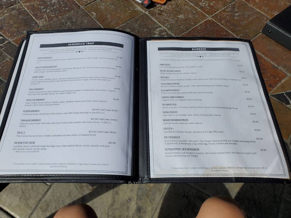 Menu at The Edge Restaurant & Sports Bar, Hamilton