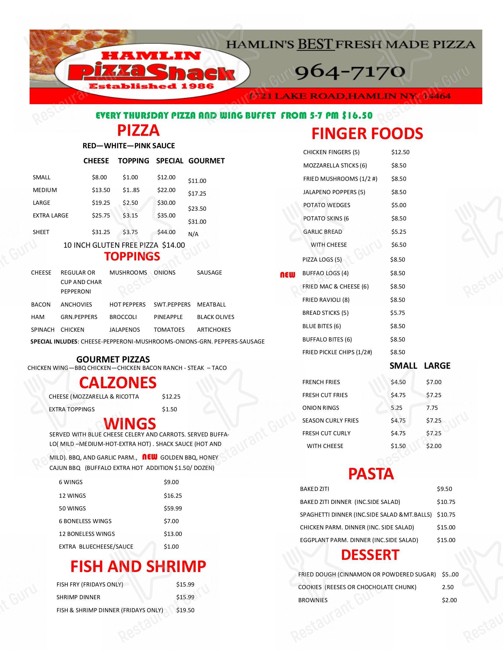 Menu at Hamlin Pizza Shack pizzeria, Hamlin, Lake Rd N