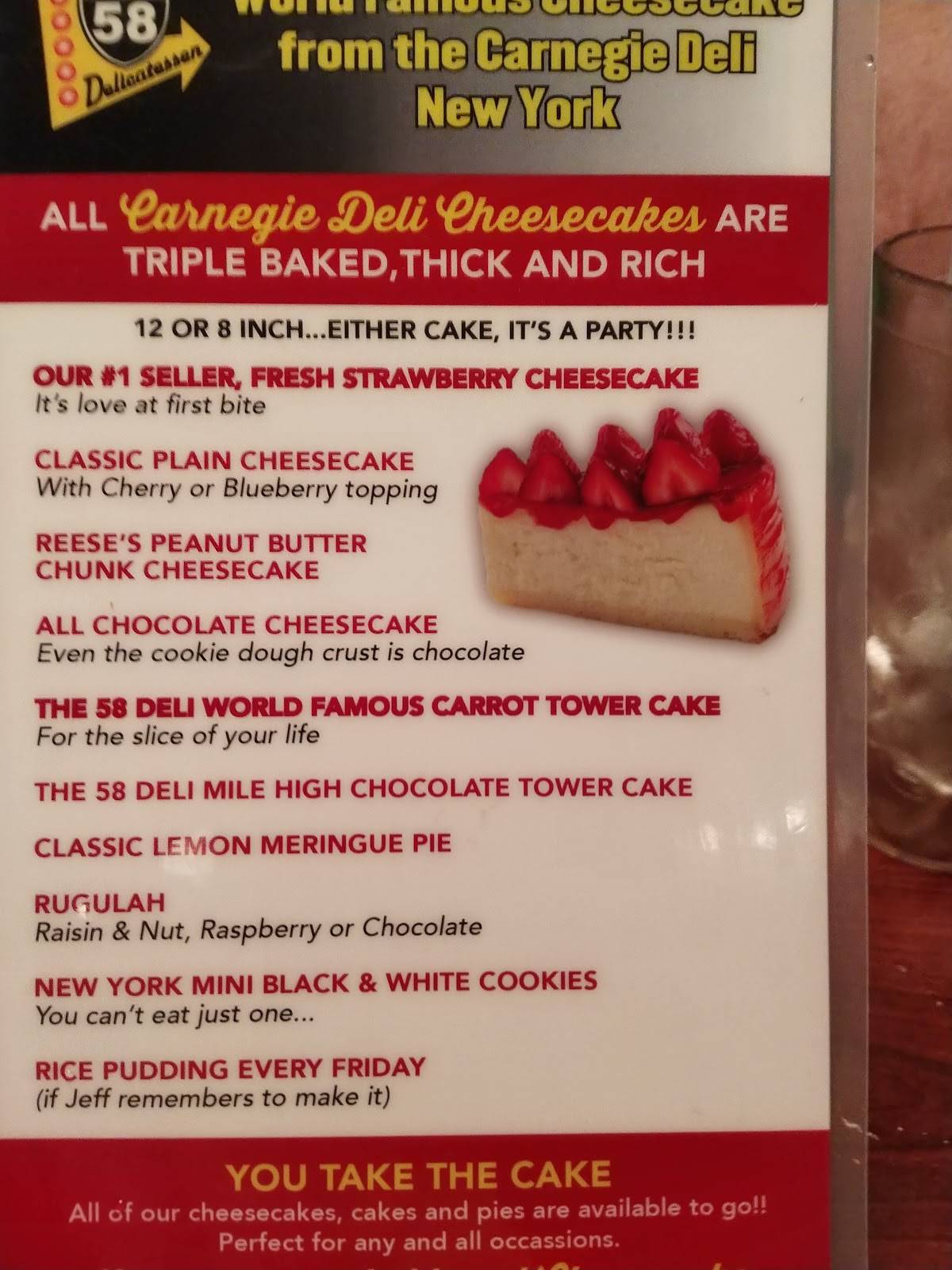 Menu at The Route 58 Deli restaurant, Virginia Beach