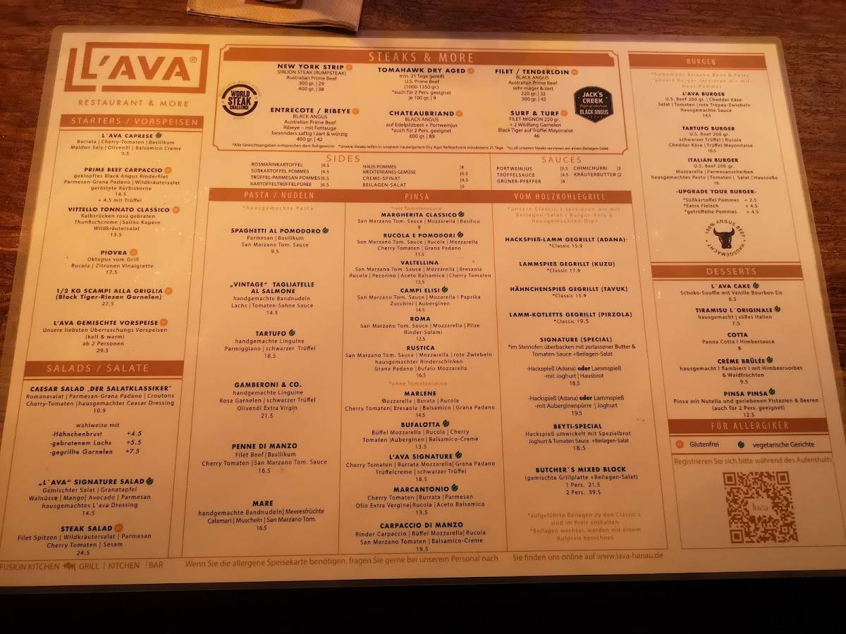 Speisekarte von L'ava Restaurant & More, Hanau