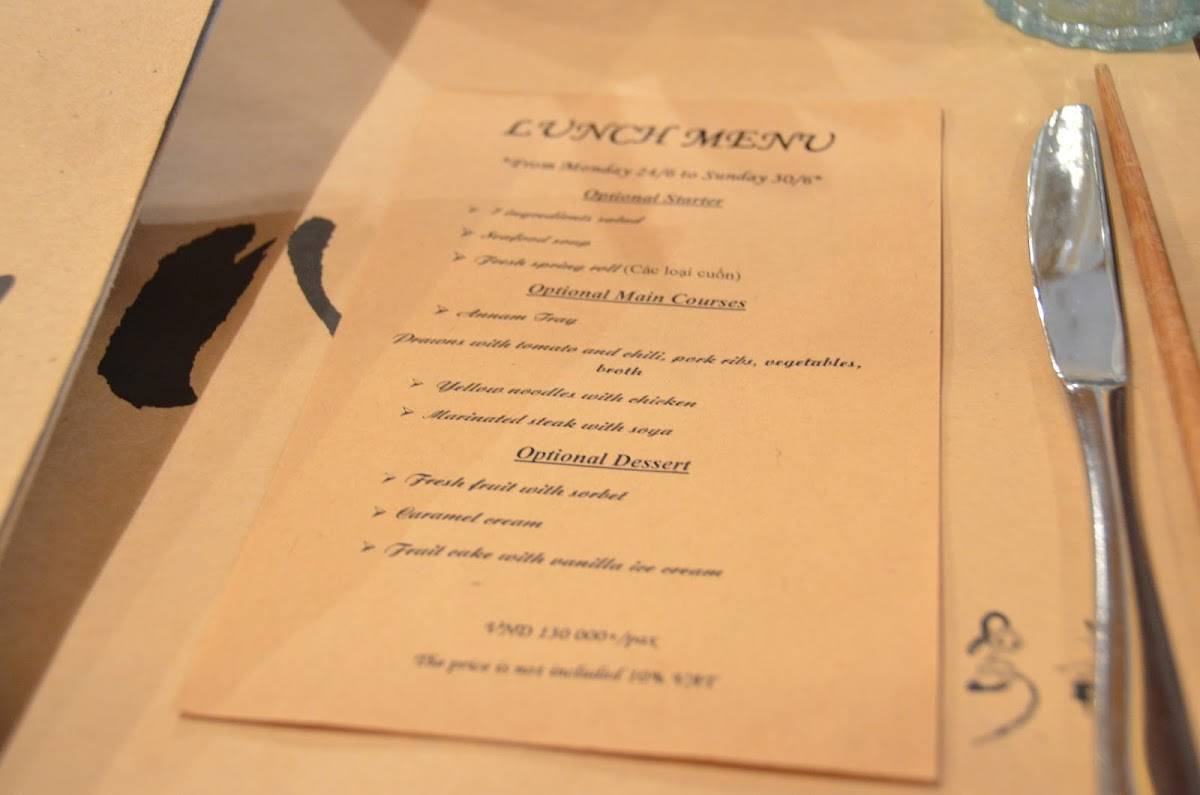 Menu at Porte D'Annam restaurant, Hanoi