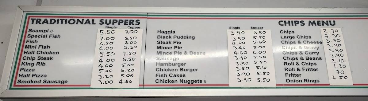 Menu at Happy Chippy cafe, Glasgow, 794 Shettleston Rd