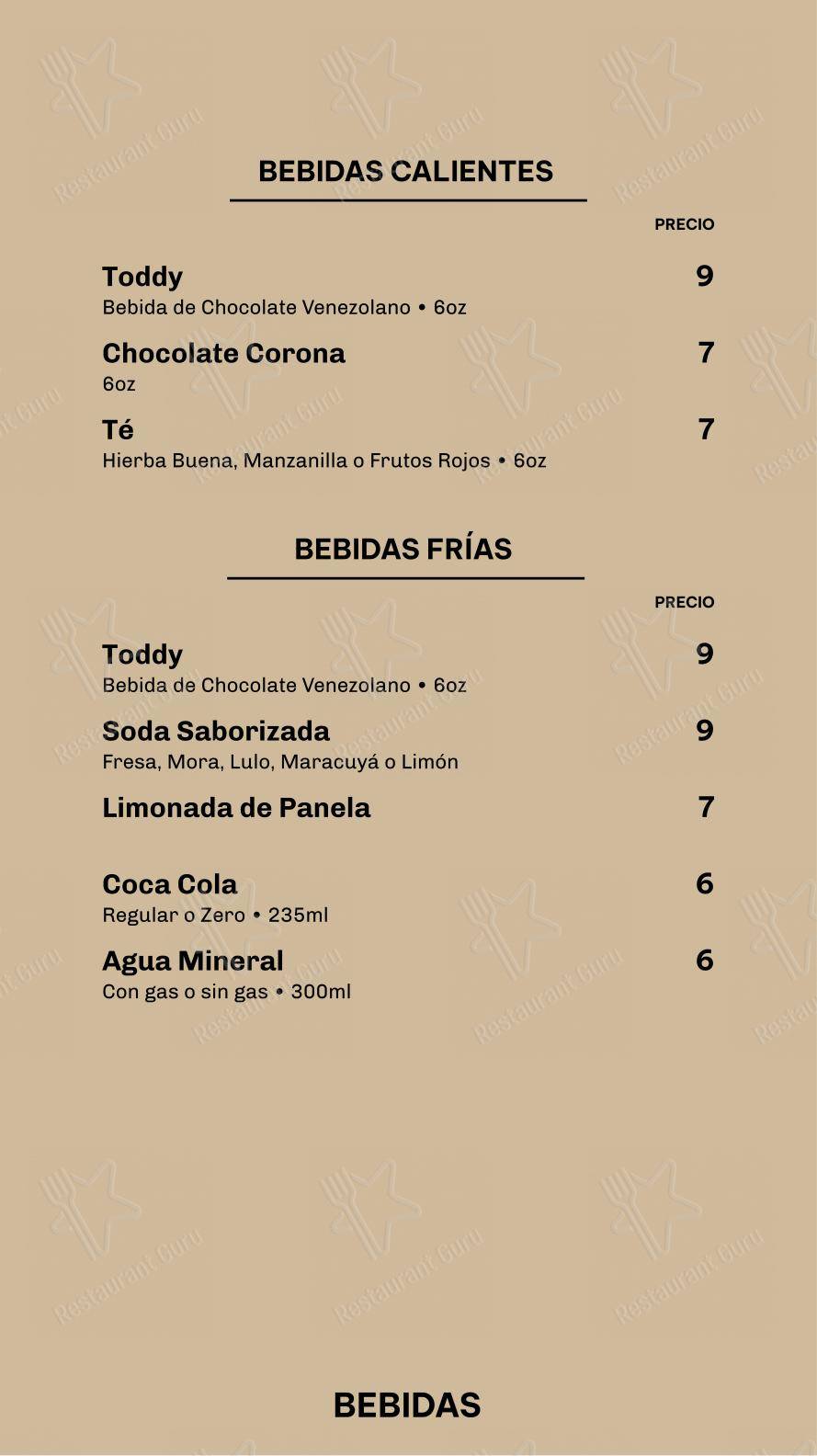 Carta del café Happy Churros, Bogotá