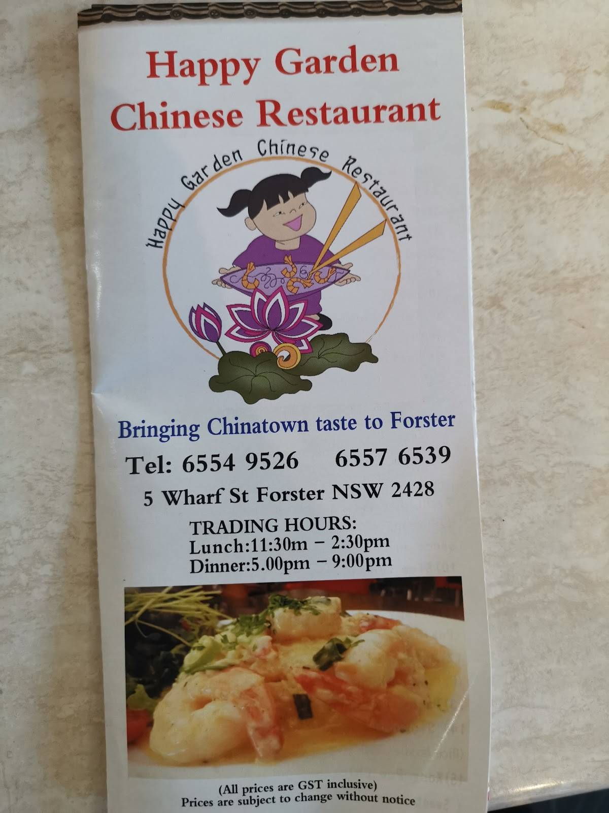 Menu at Happy Garden Chinese Restaurant, Forster
