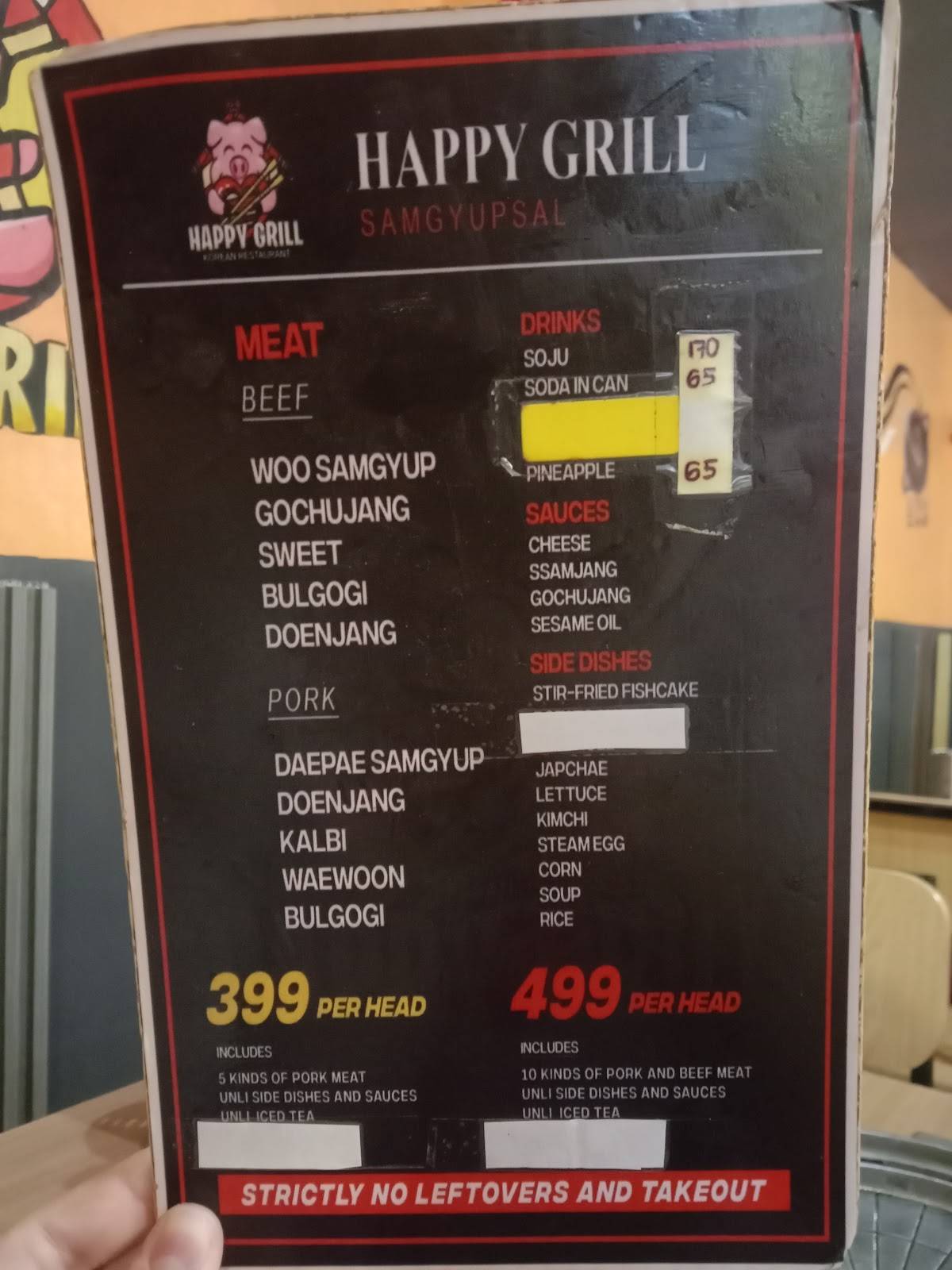 Menu at Happy Grill Unlimited Samgyupsal restaurant, Daraga