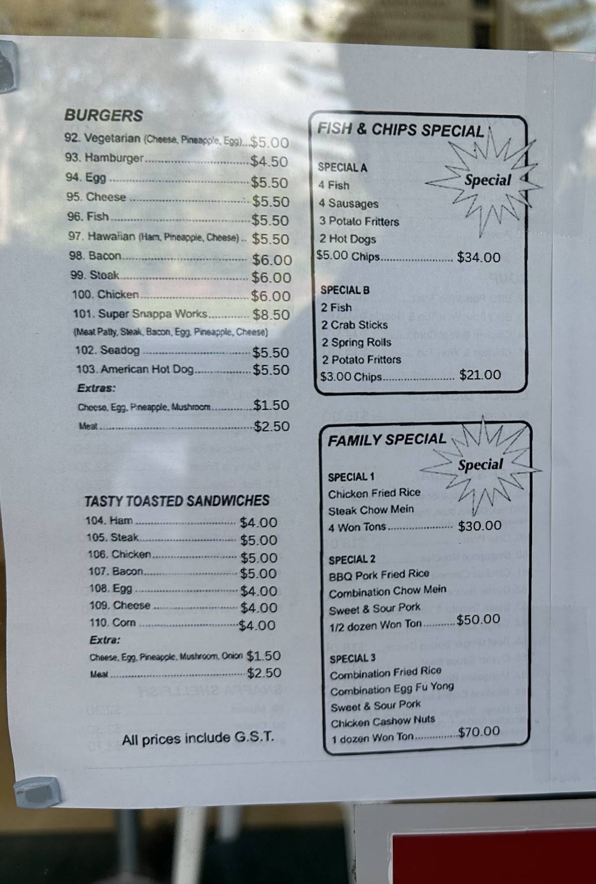 Menu at Happy Snappa restaurant, Auckland