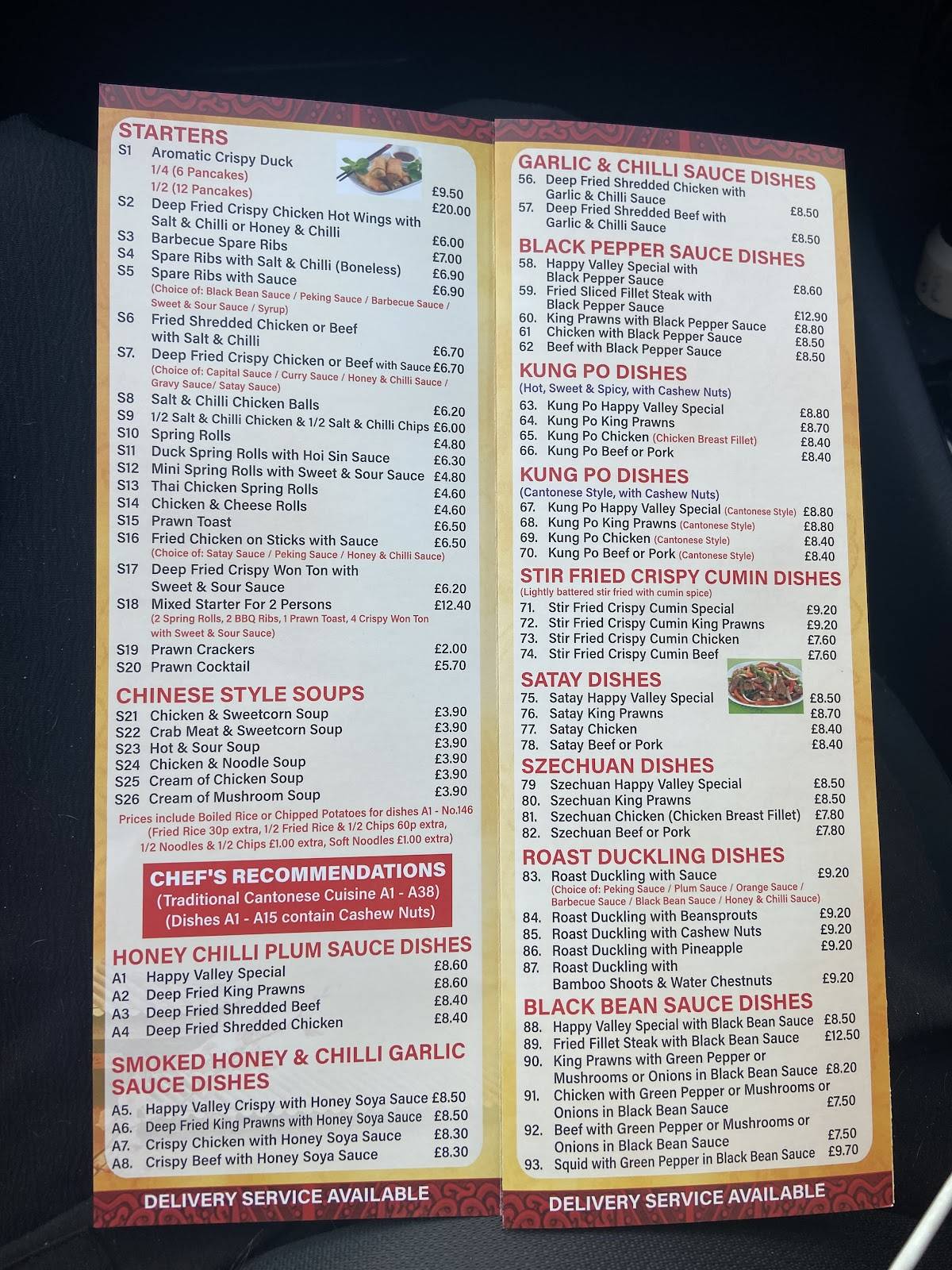 Menu at Happy Valley restaurant, Newtownards, 47 Castle St