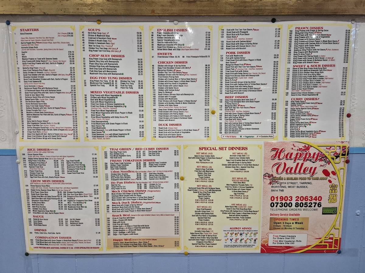 Menu at Happy Valley fast food, Worthing
