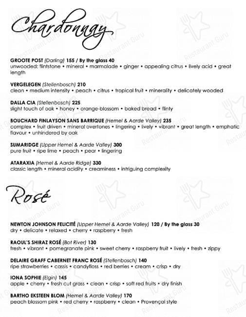 Menu at The Rock Restaurant, New Harbour Hermanus, Hermanus, New Harbour