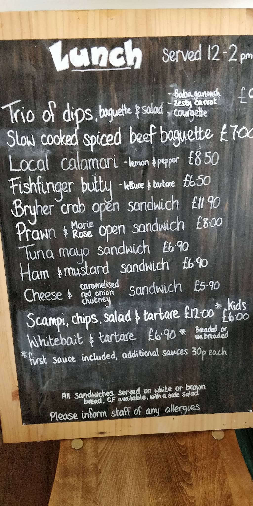Menu at Harbour View and Fraggle Rock Bar, Saint Mary's, Norrard