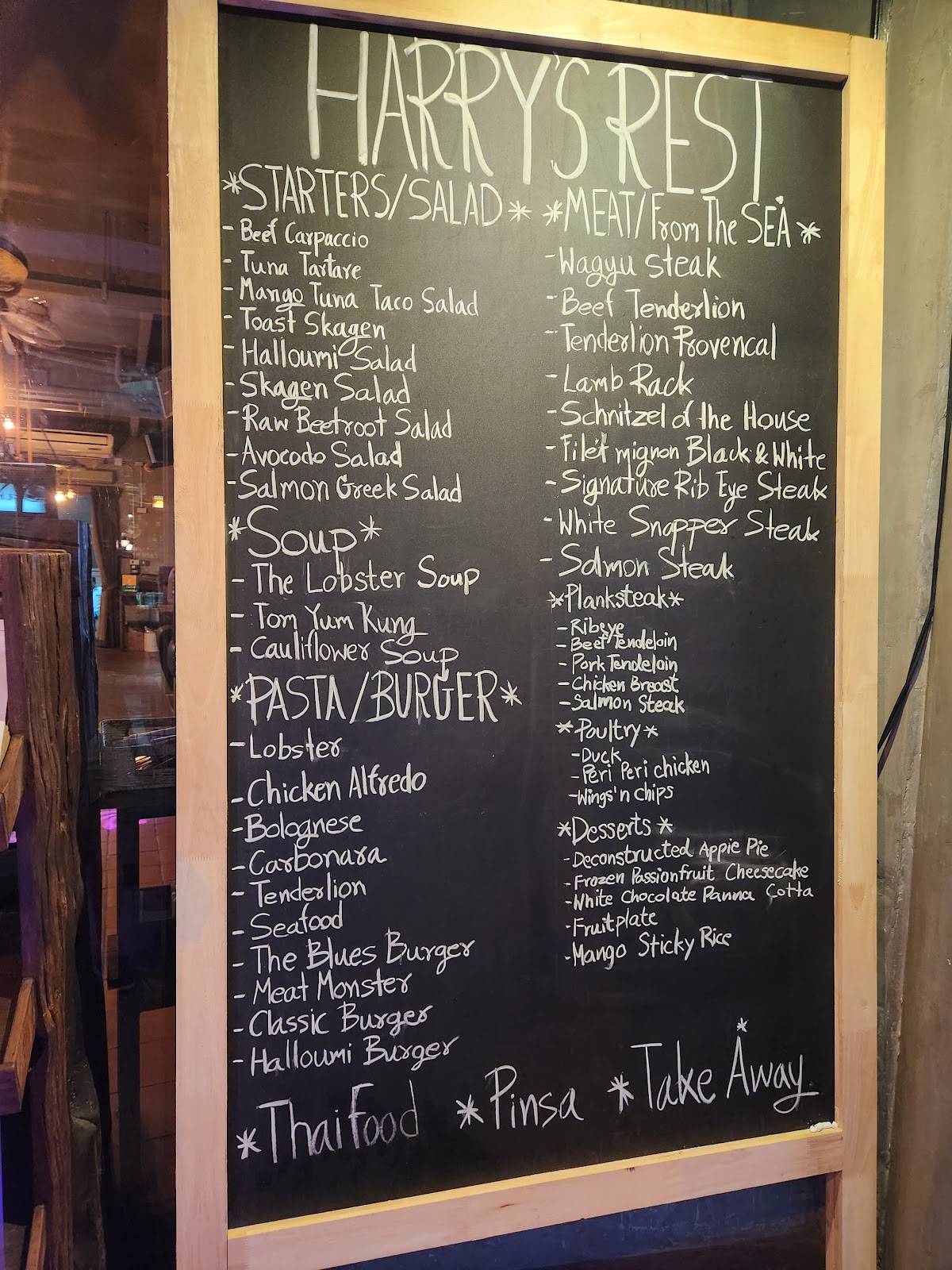 Menu at Harrys Restaurant, Bar & Hotel, Patong Beach, Phuket, Kathu