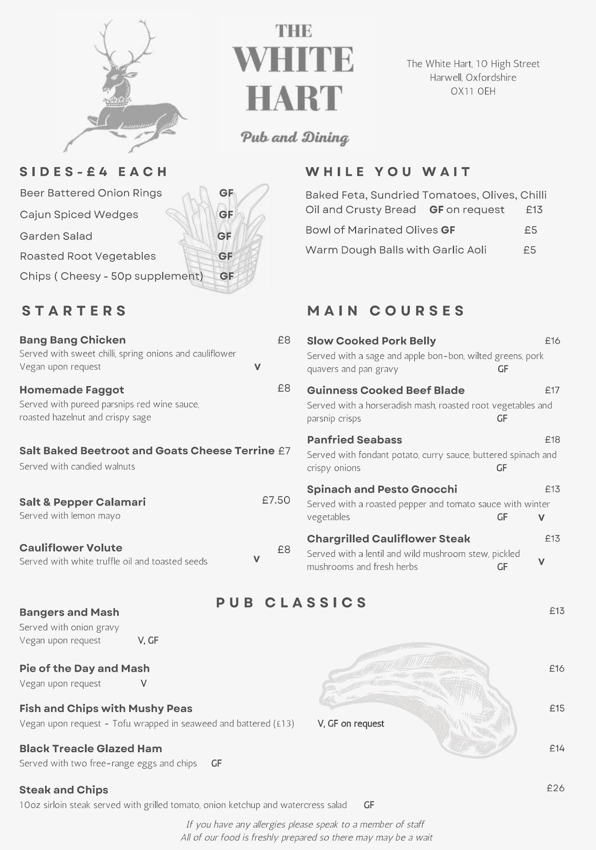 Menu at The White Hart pub & bar, Didcot, High St
