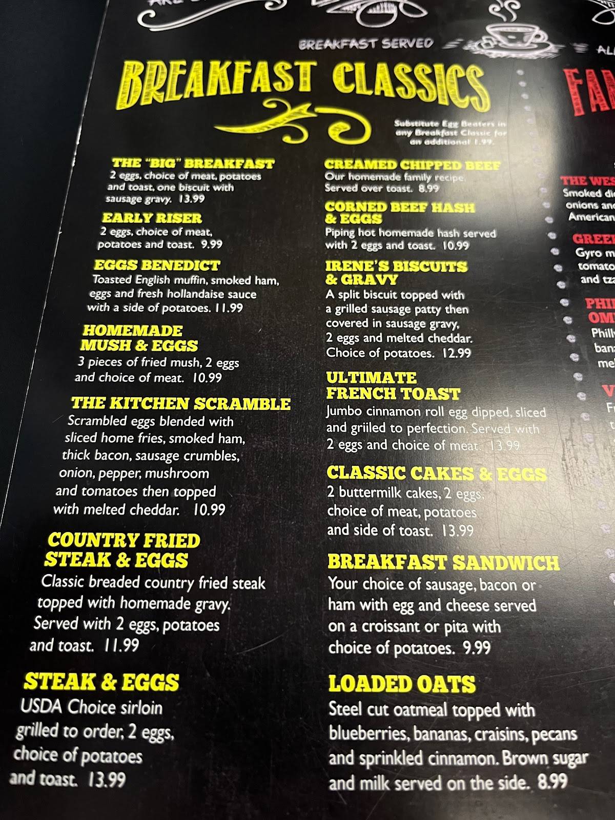Menu at Meet Me At Irene's restaurant, Hartville