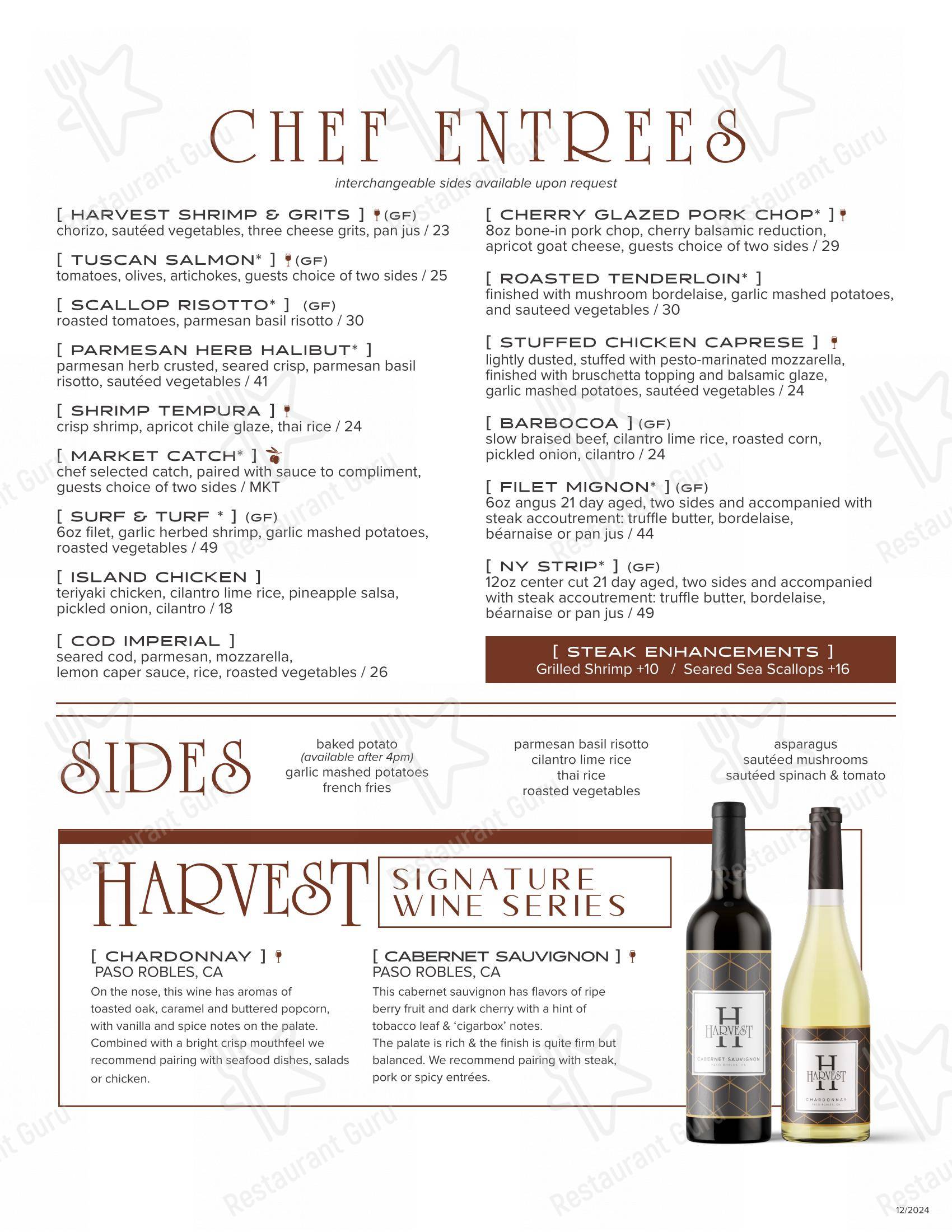 Menu at Harvest Restaurant & Bar, The Villages