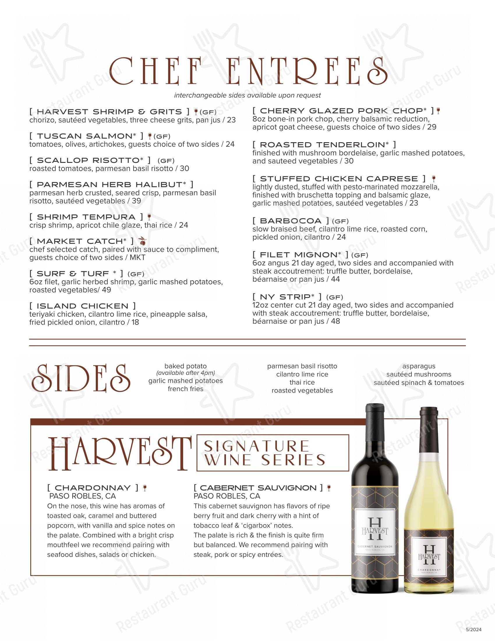 Menu at Harvest Restaurant & Bar, The Villages
