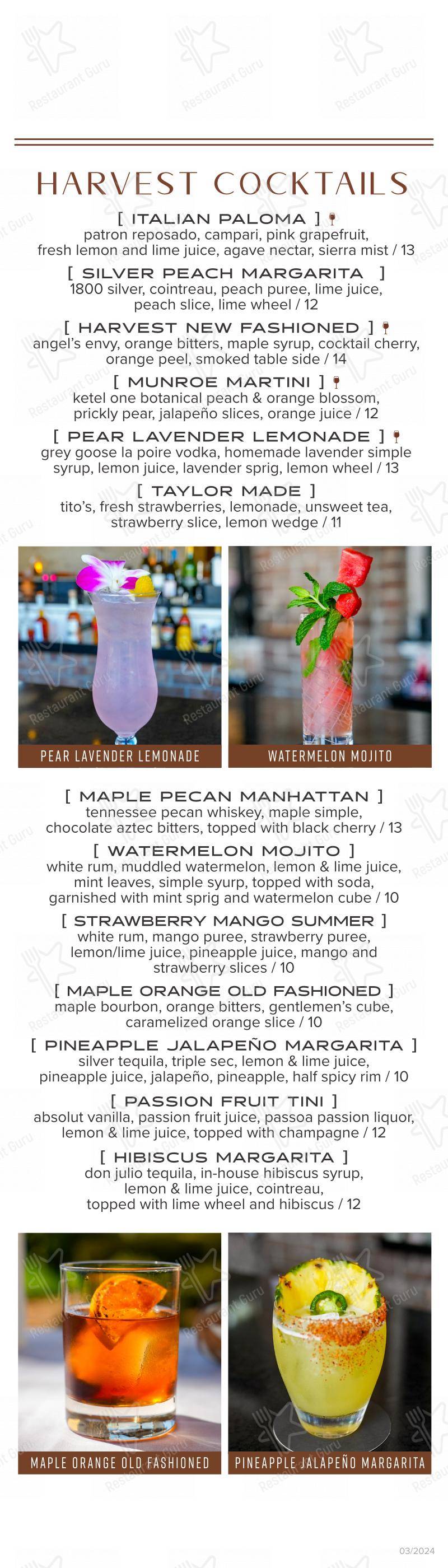 Menu at Harvest Restaurant & Bar, The Villages