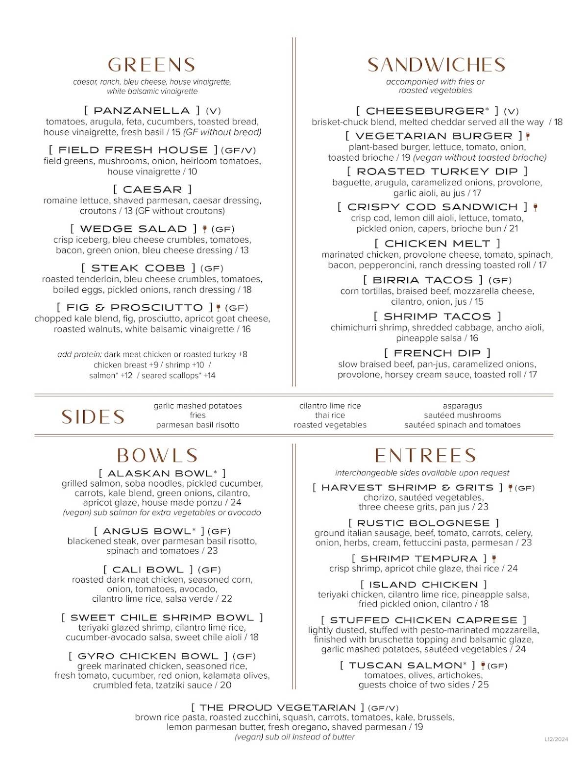 Menu at Harvest Restaurant & Bar, The Villages