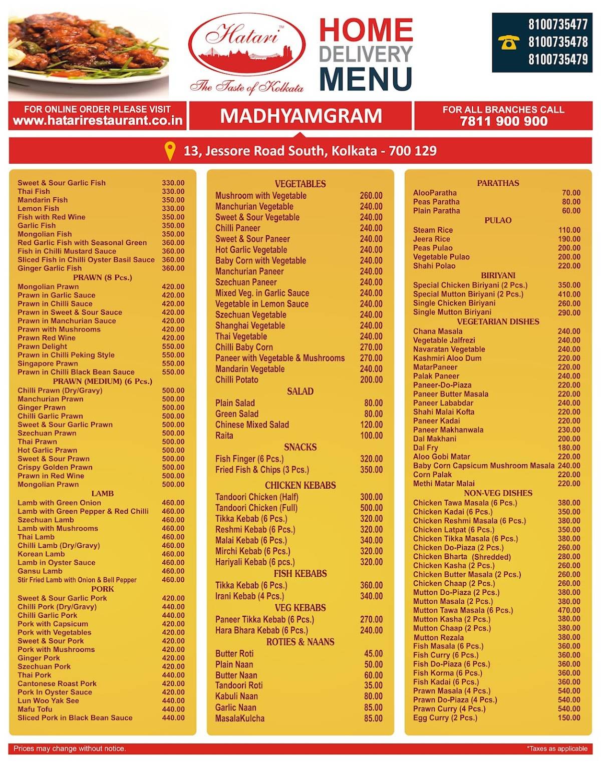 Menu at Hatari Restaurant - Madhyamgram, Kolkata
