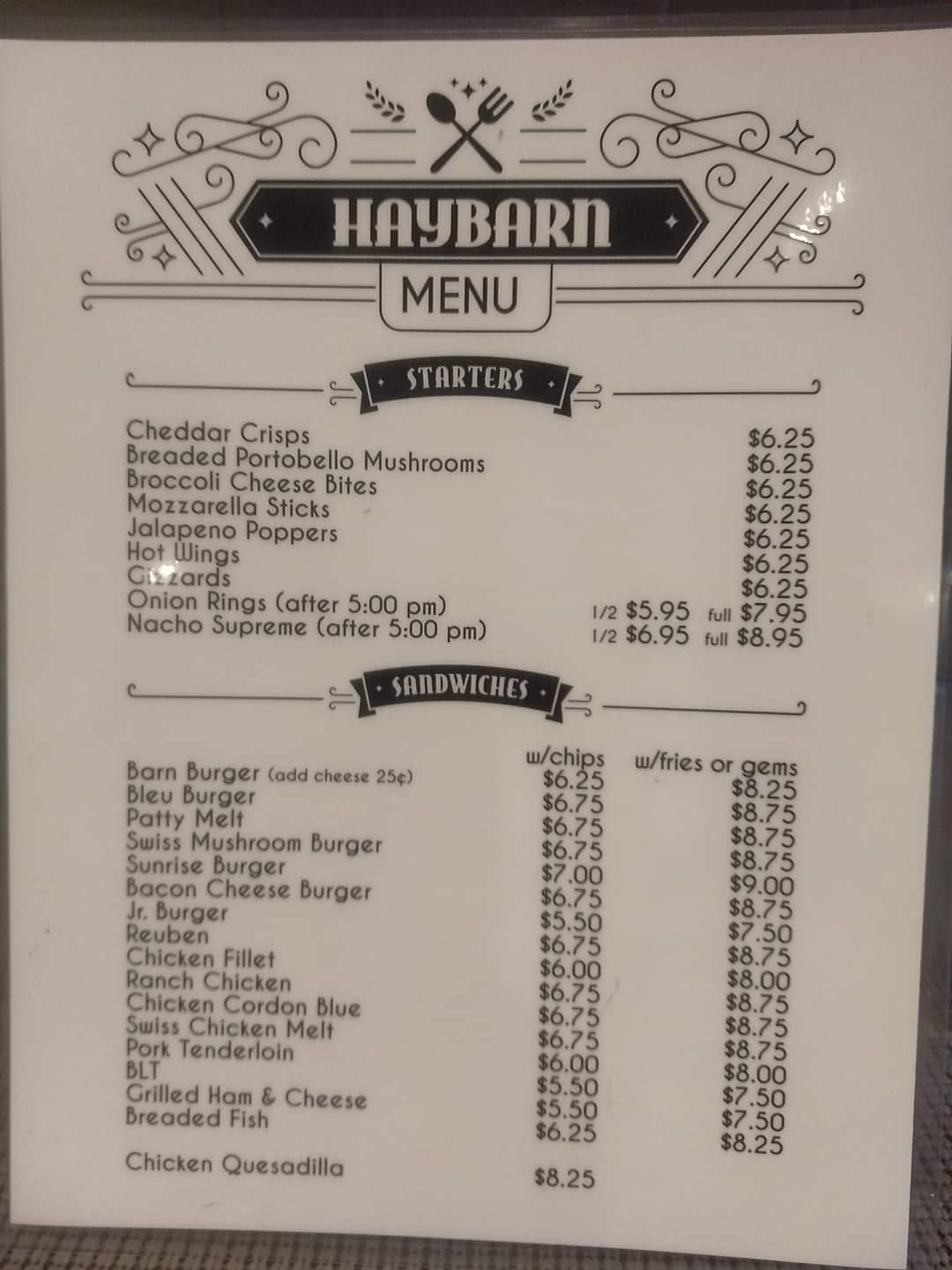 Menu at Hay Barn Bar & Grill, Beemer