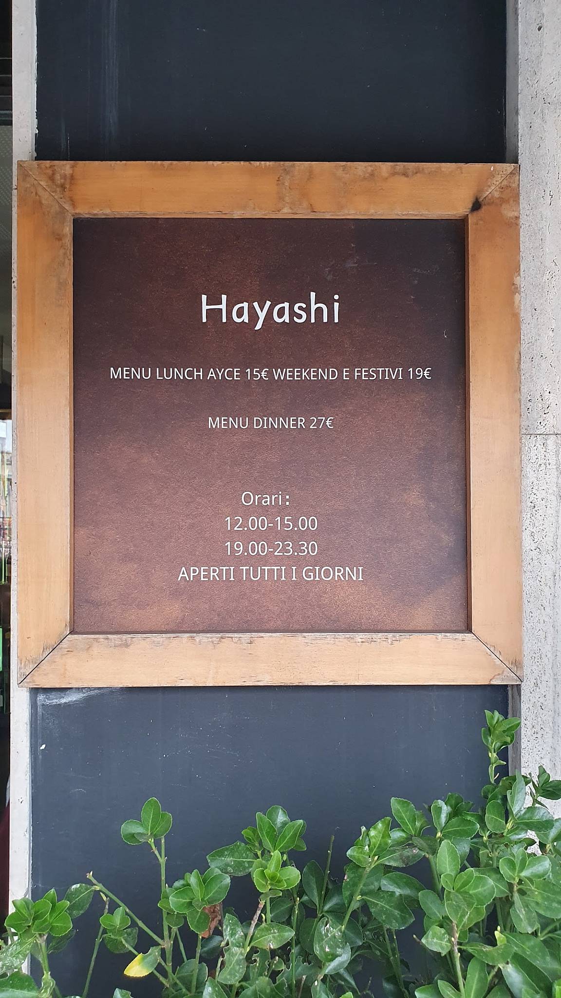 Menu da Ristorante HAYASHI, Pavia