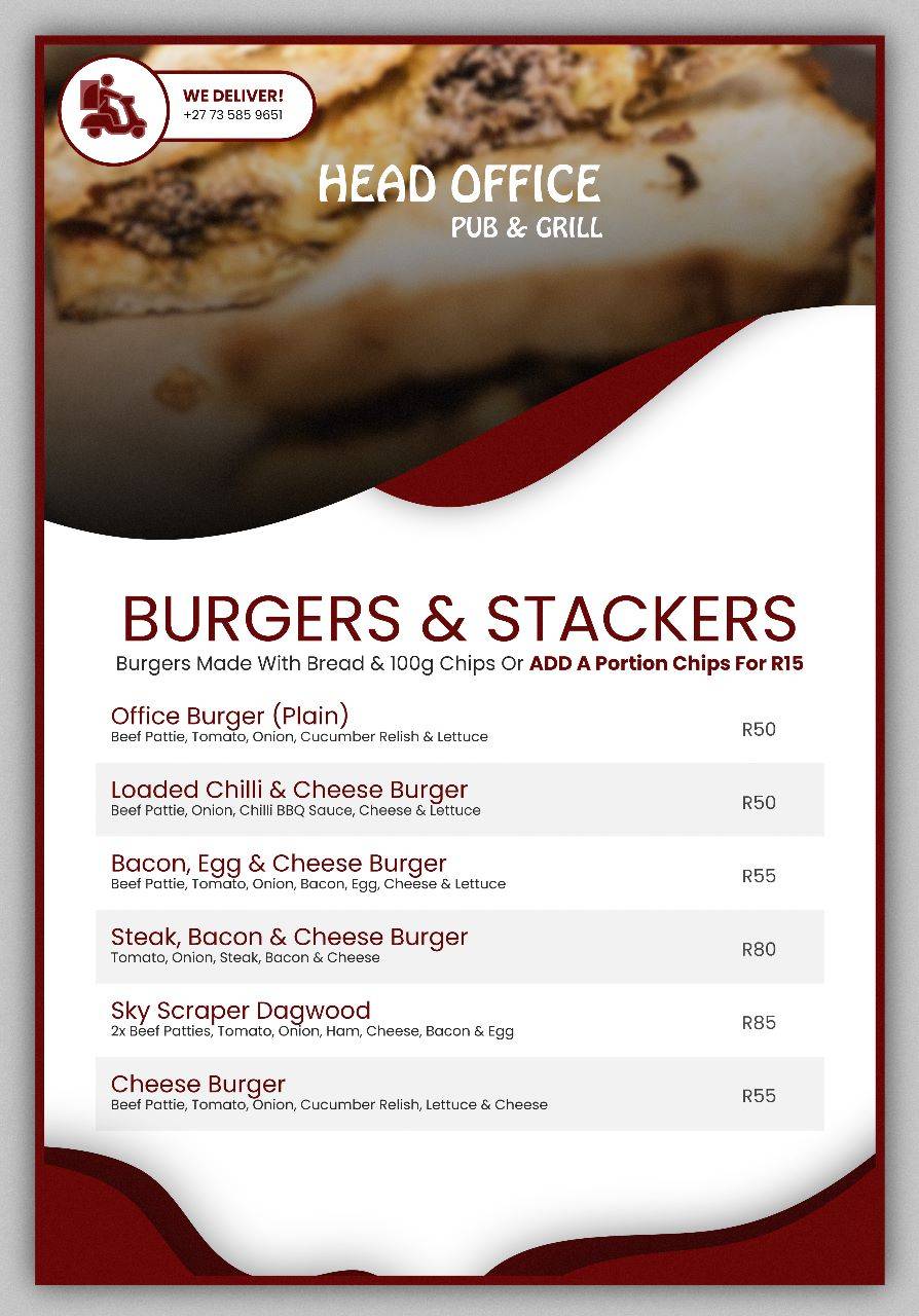 Menu at Head Office Pub Grill, Sasolburg
