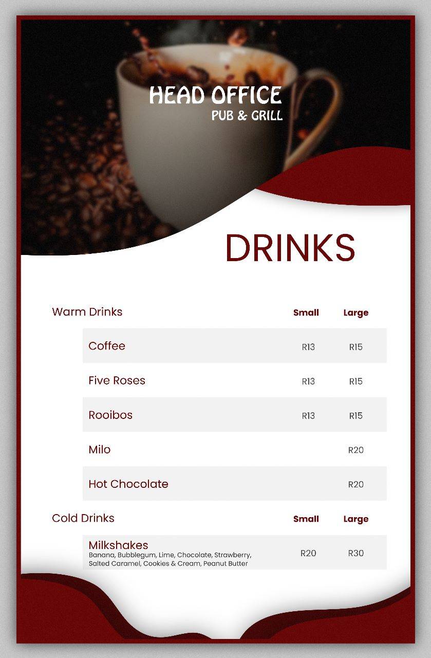 Menu at Head Office Pub Grill, Sasolburg