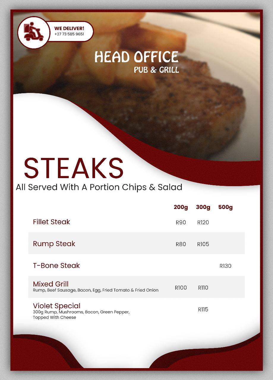 Menu at Head Office Pub Grill, Sasolburg