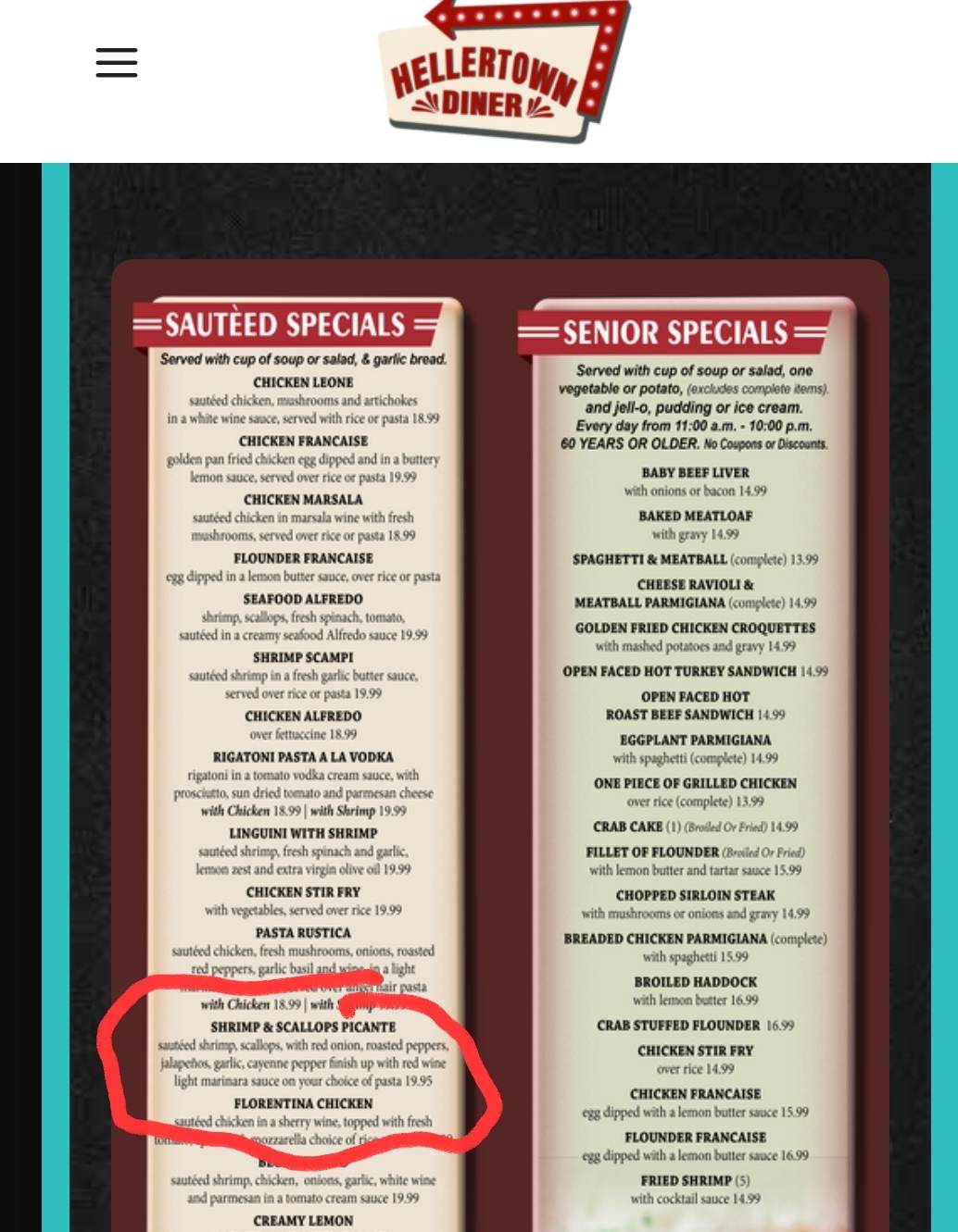 Menu at Hellertown Diner restaurant, Hellertown