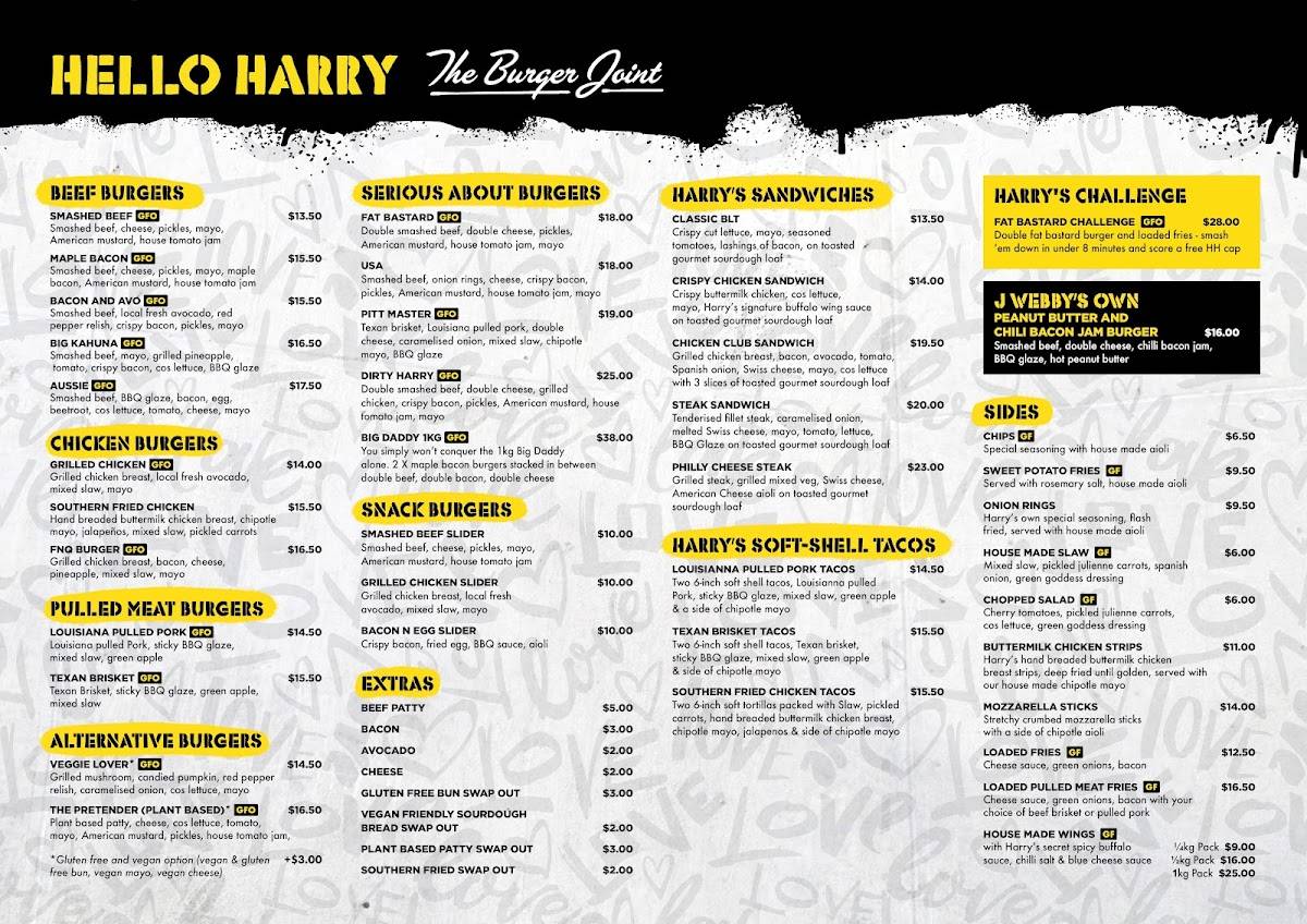 Menu at Hello Harry The Burger Joint (Hallett Cove) restaurant, Hallett Cove