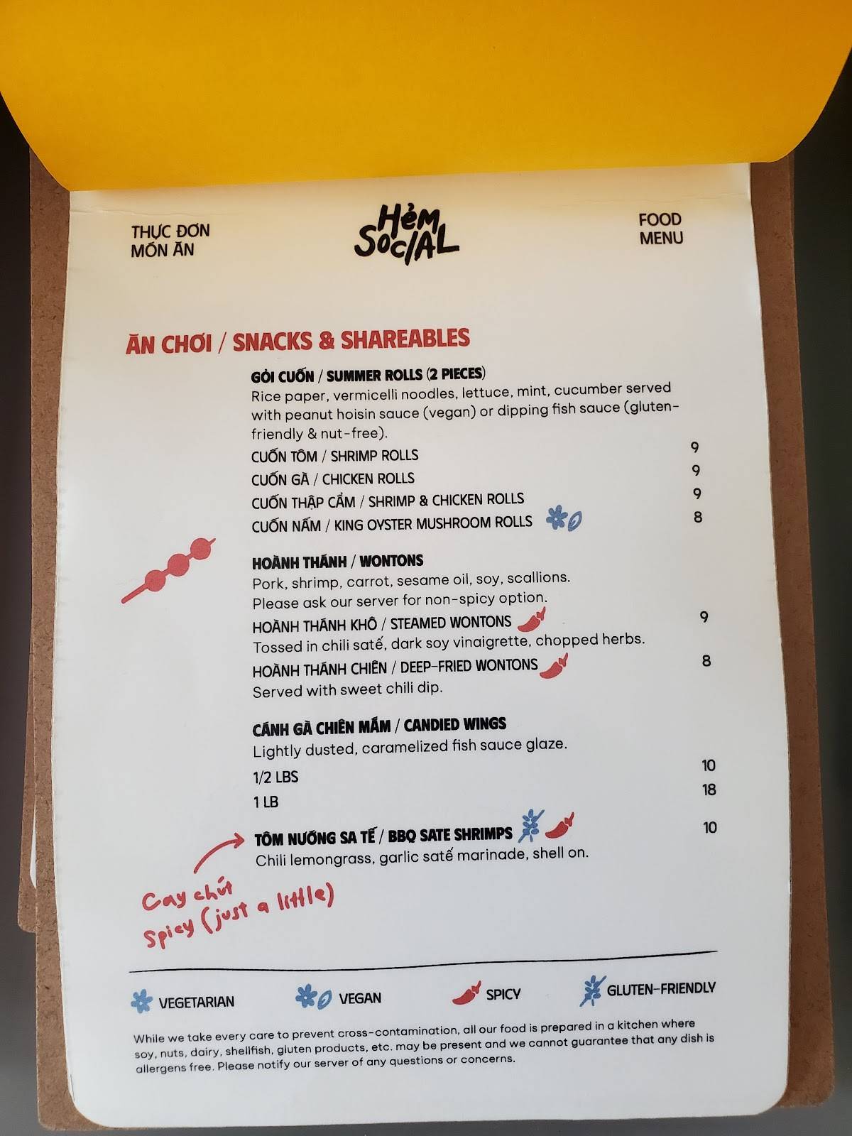 Menu at Hem Social - Vietnamese Restaurant, Toronto