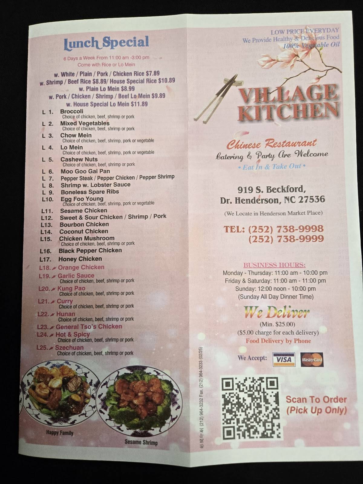Menu at Village Kitchen restaurant, Henderson