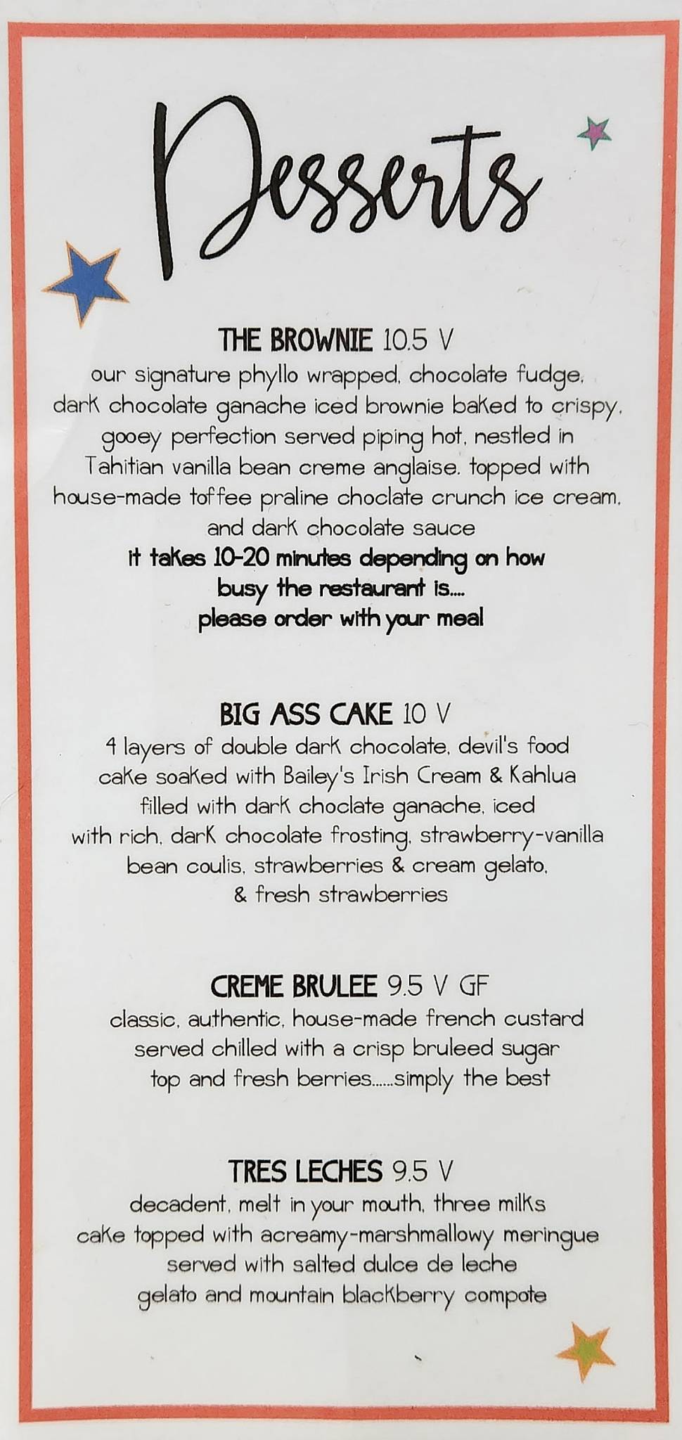 Menu at Never Blue restaurant, Hendersonville
