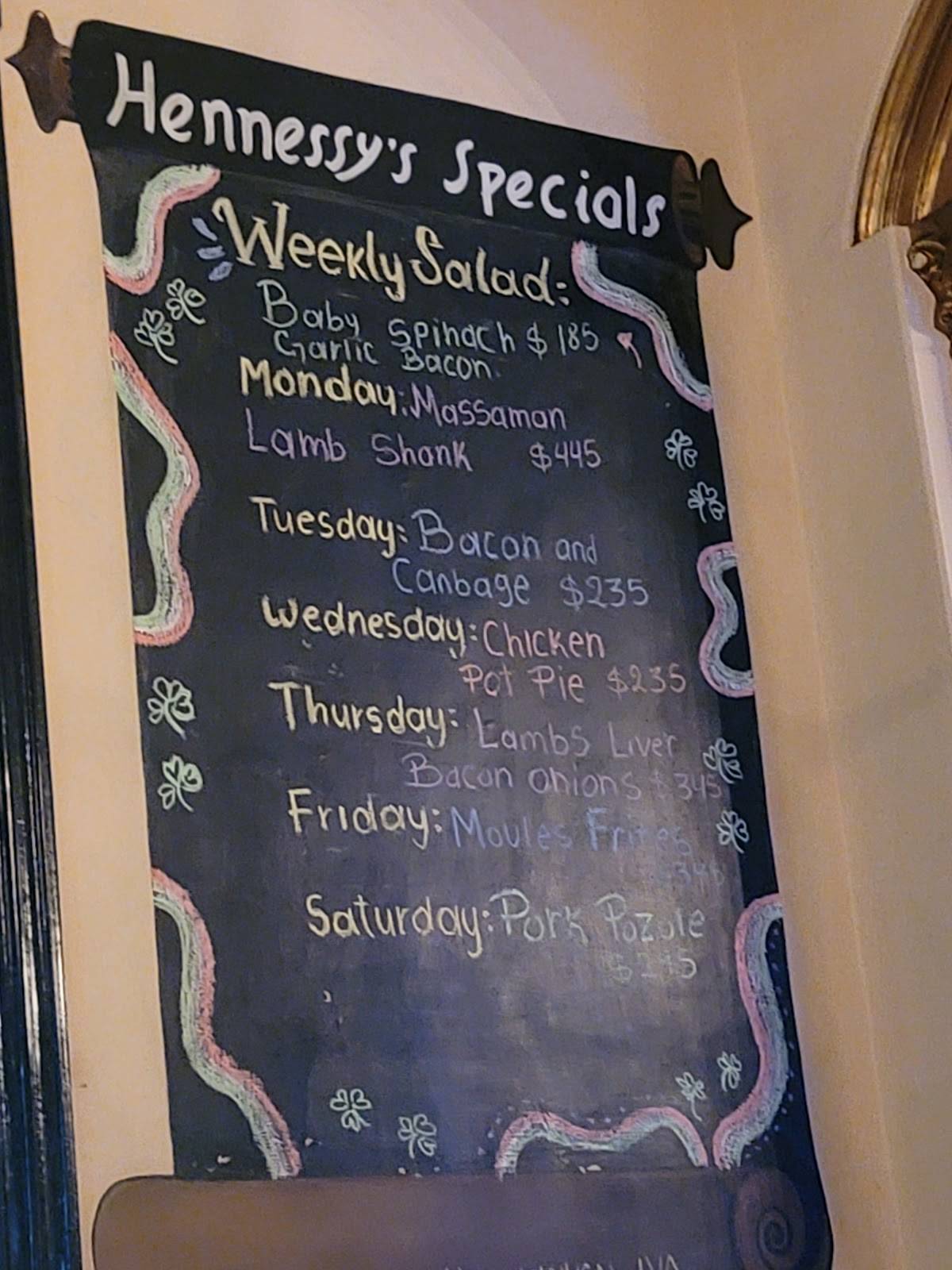Menu at Hennessys Irish Pub, Merida