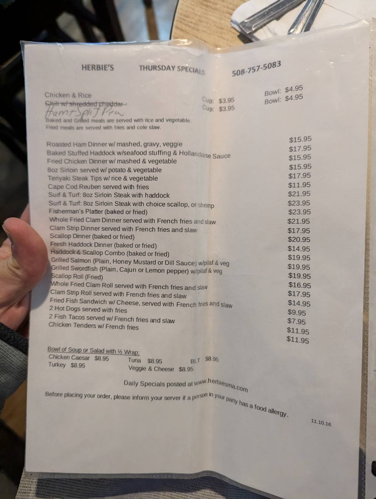 Menu at Herbie's pub & bar, Worcester