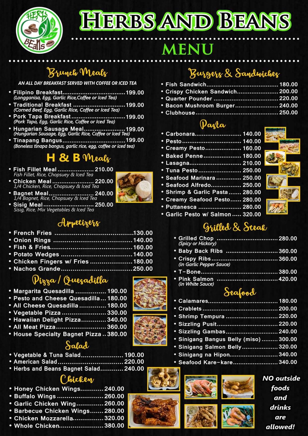 Menu at Herbs And Beans restaurant, Pila