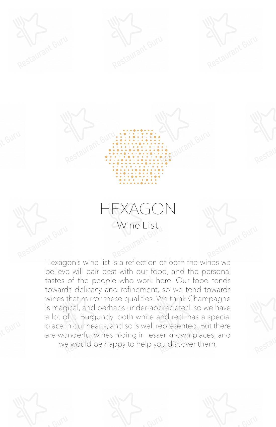 Menu at Hexagon Restaurant, Oakville