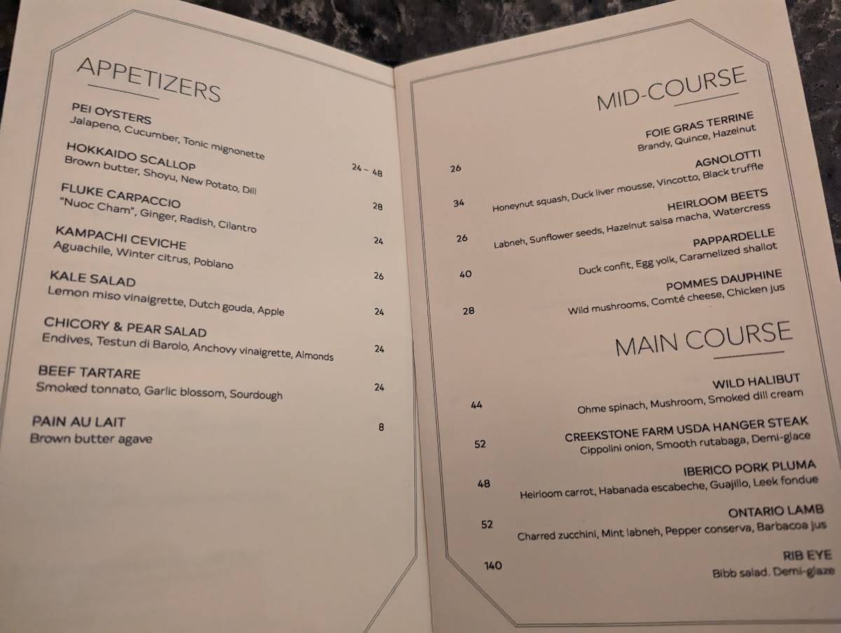Menu at Hexagon Restaurant, Oakville