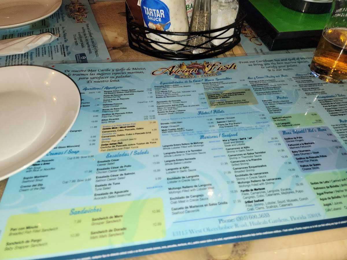 Menu at Adrian Fish Market & Restaurant, Hialeah Gardens