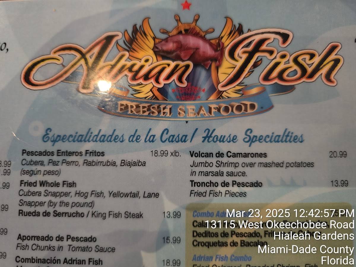 Menu at Adrian Fish Market & Restaurant, Hialeah Gardens