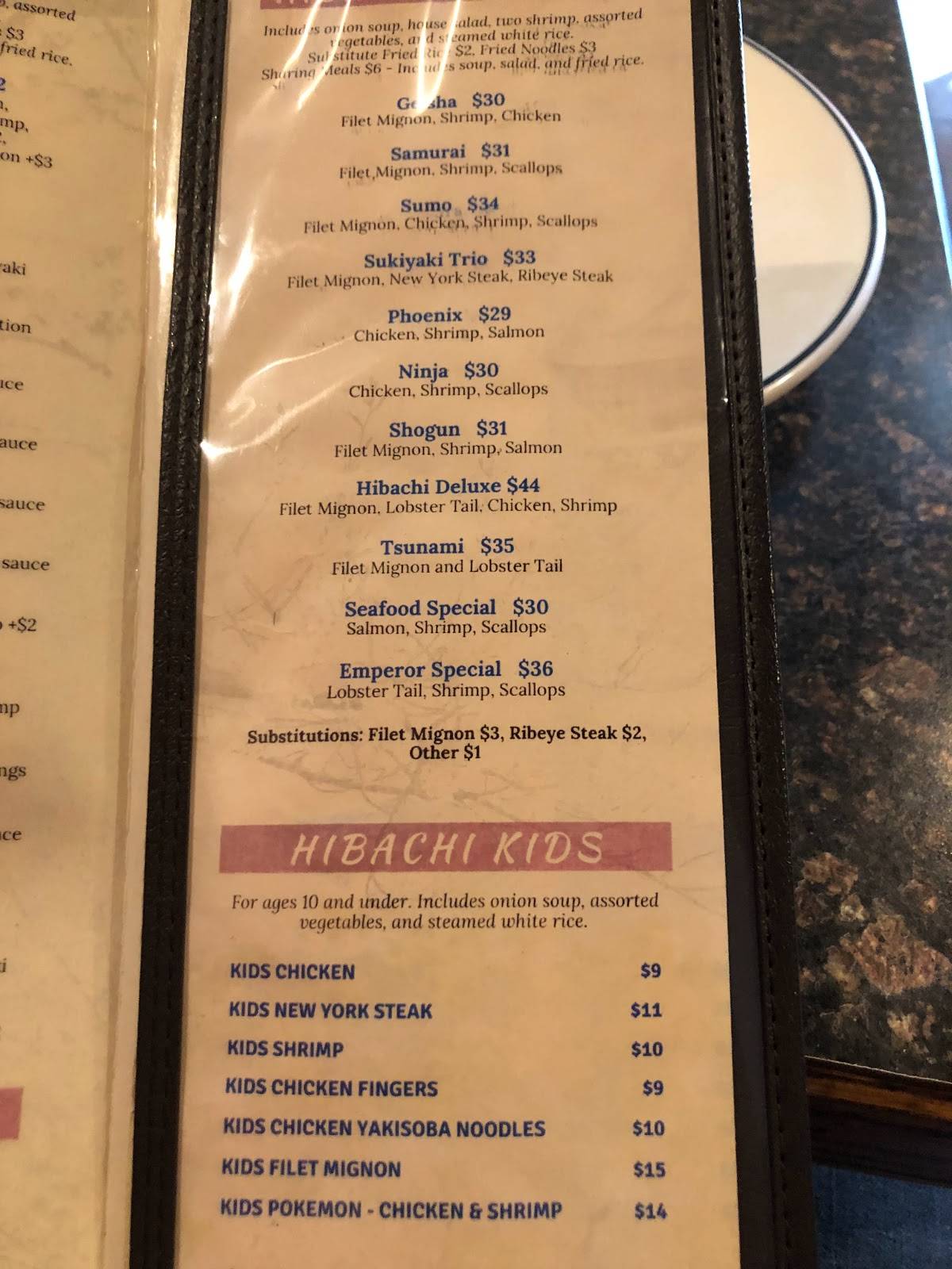 Menu at Hibachi Japanese Steakhouse, Independence, Rockside Rd #133