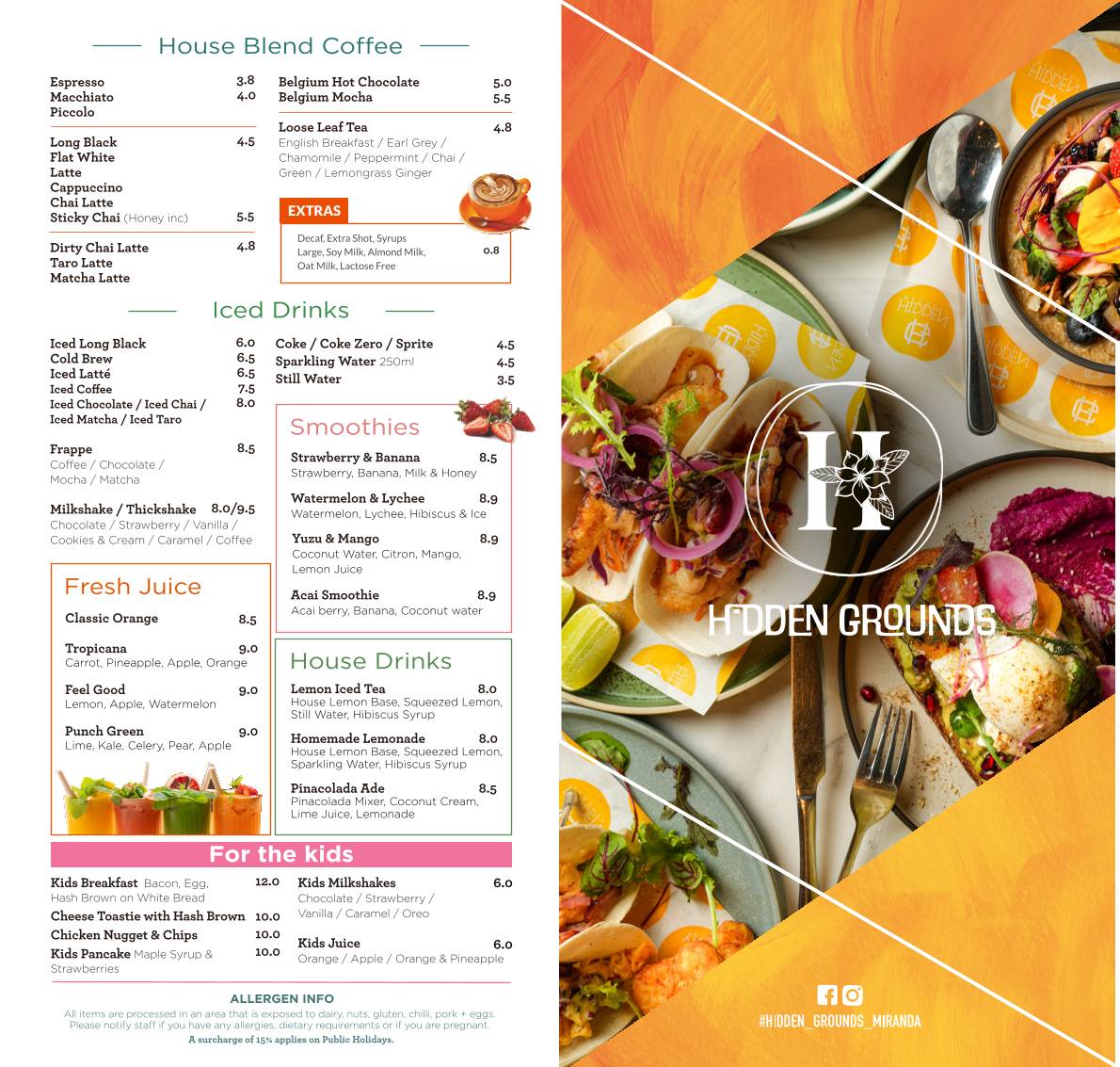 Menu at Hidden Grounds Cafe, Miranda, Miranda