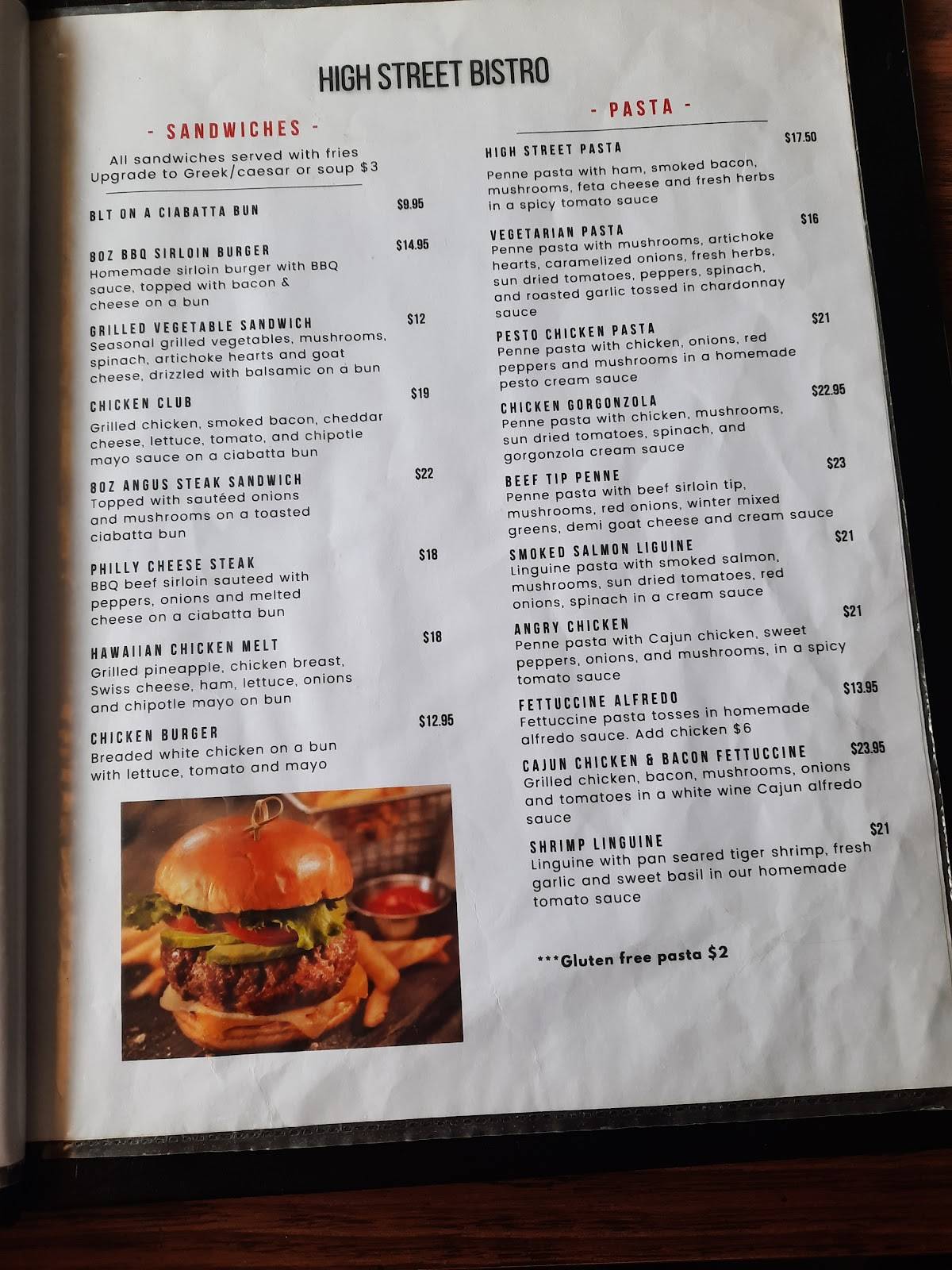 Menu at High Street Bistro restaurant, Georgina