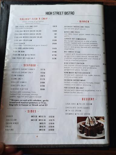 Menu at High Street Bistro restaurant, Georgina