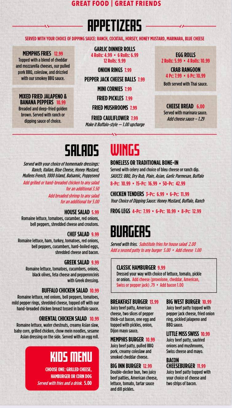 Menu at Highland Inn pub & bar, Evansville, N First Ave