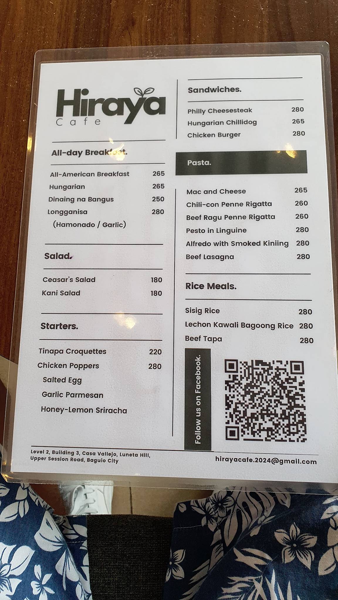 Menu at Hiraya Coffee Bar, Baguio