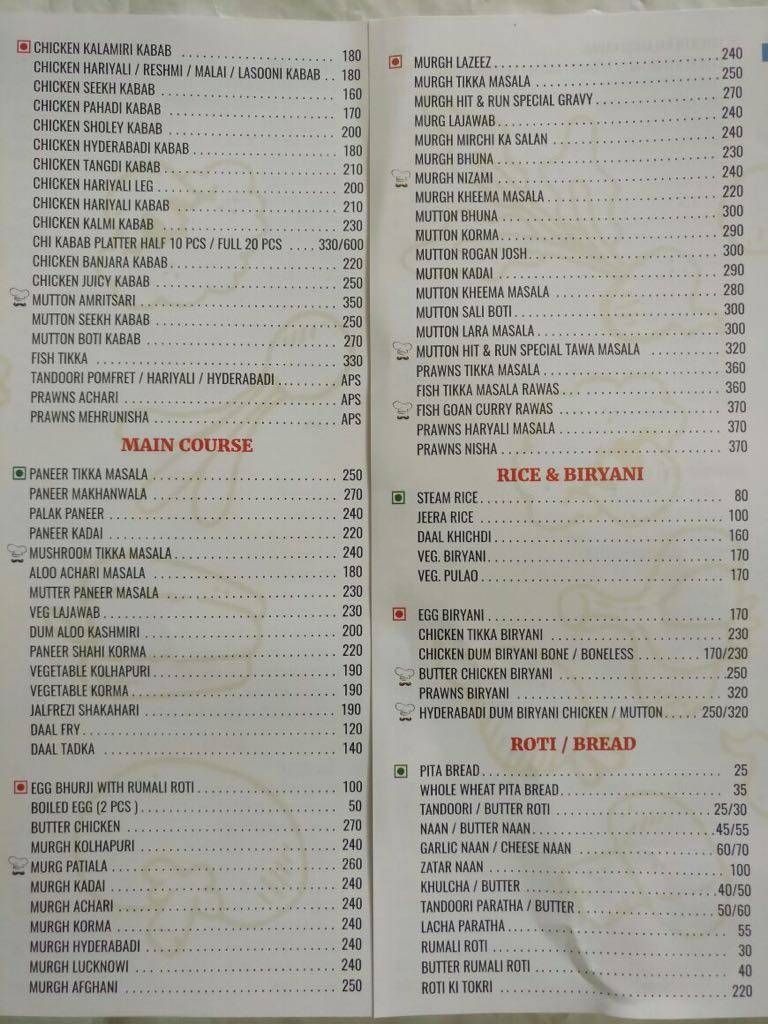 Menu at Hit and run, Mumbai, opposite Evershine Mall
