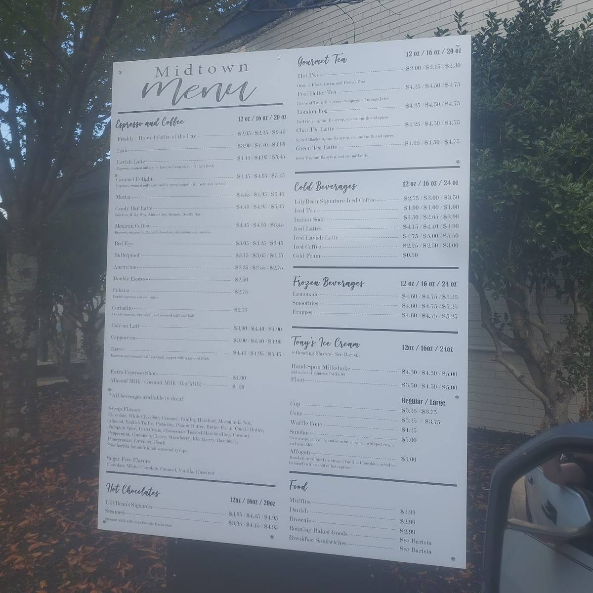 Menu at Hive Coffee, Shelby
