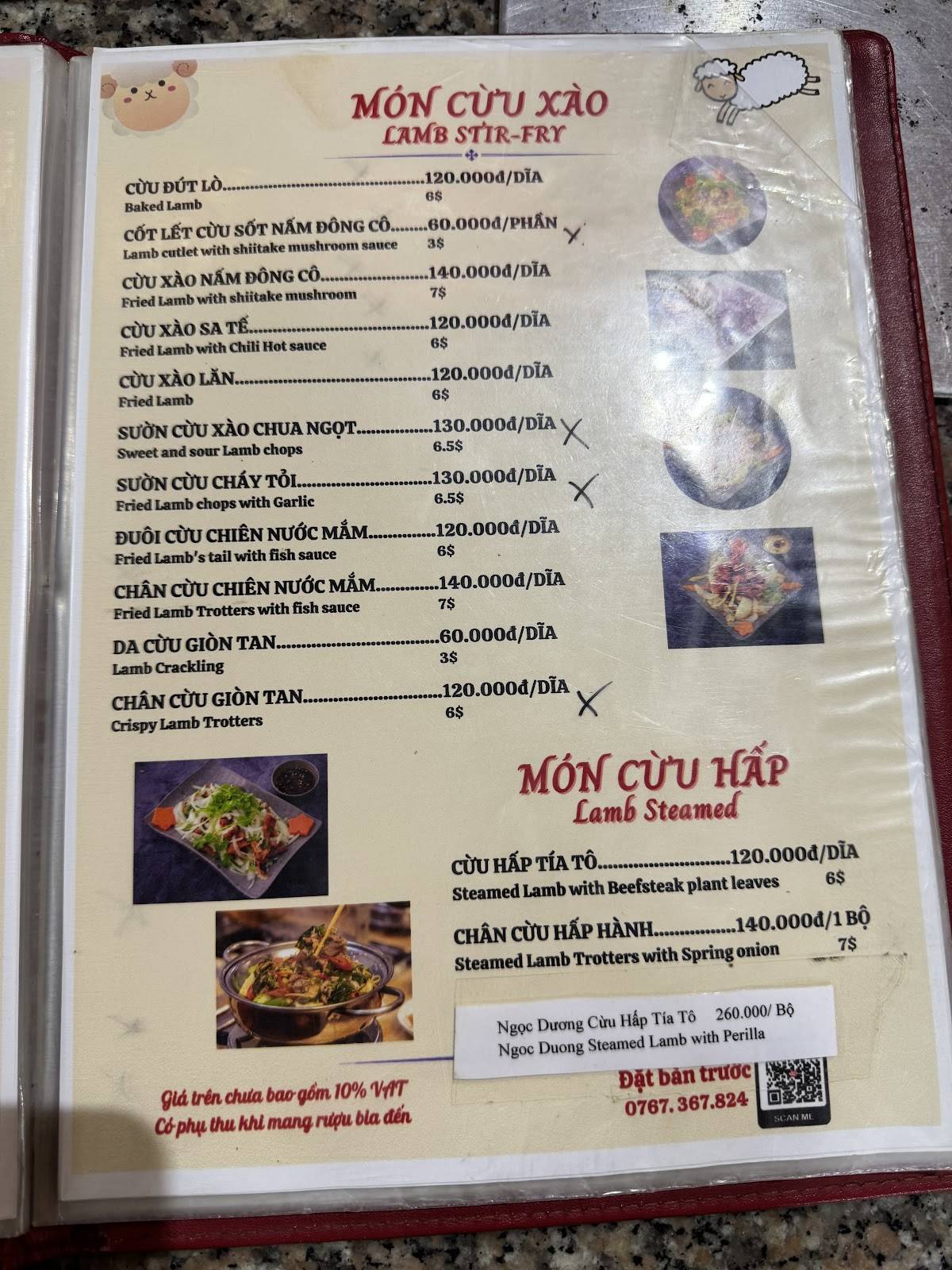 Menu at Cừu nướng Nhất Thủy Phong restaurant, Ho Chi Minh City