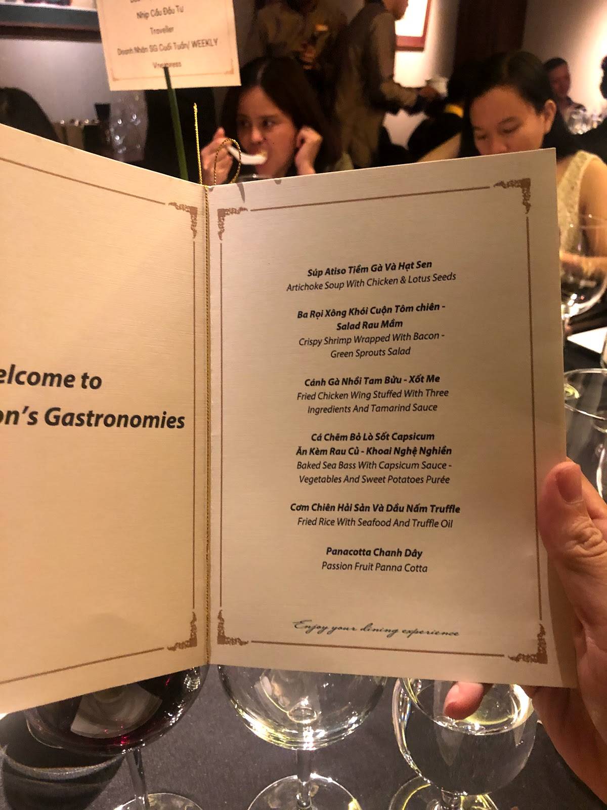 Menu at Opus Saigon restaurant, Ho Chi Minh City